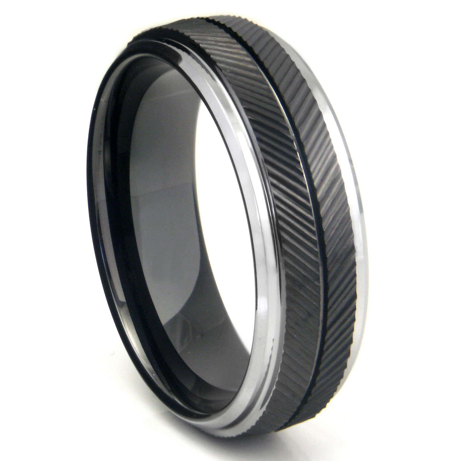 Black Tungsten Carbide Chevron Wedding Band Ring Black Tungsten Carbide Chevron Wedding Band Ring