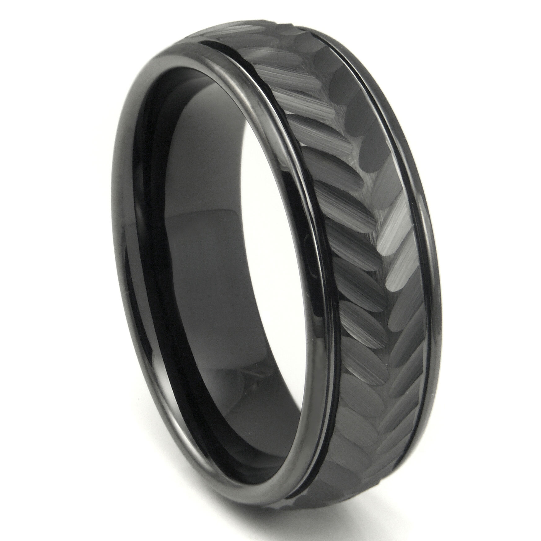 Black Tungsten Carbide 8MM Chevron Newport Wedding Band Ring Black Tungsten Carbide 8MM Chevron Newport Wedding Band Ring