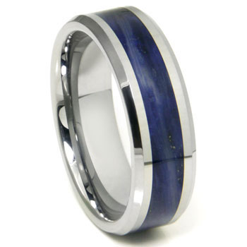 Tungsten Carbide Royal Blue Riverstone Inlay Wedding Band Ring